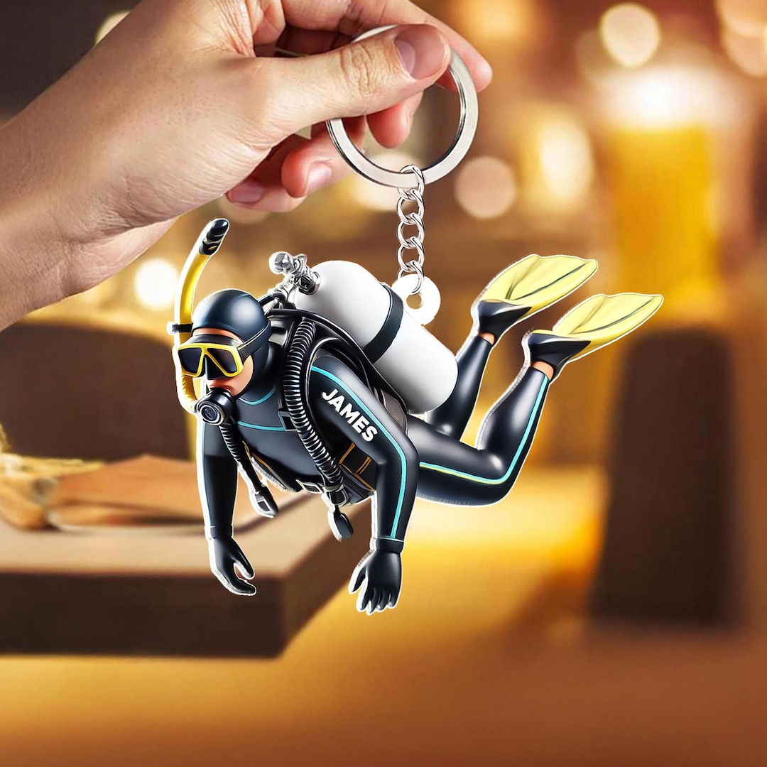 Personalized 2D Flatted Scuba Diver Keychain, Custom Diving Keychain ...