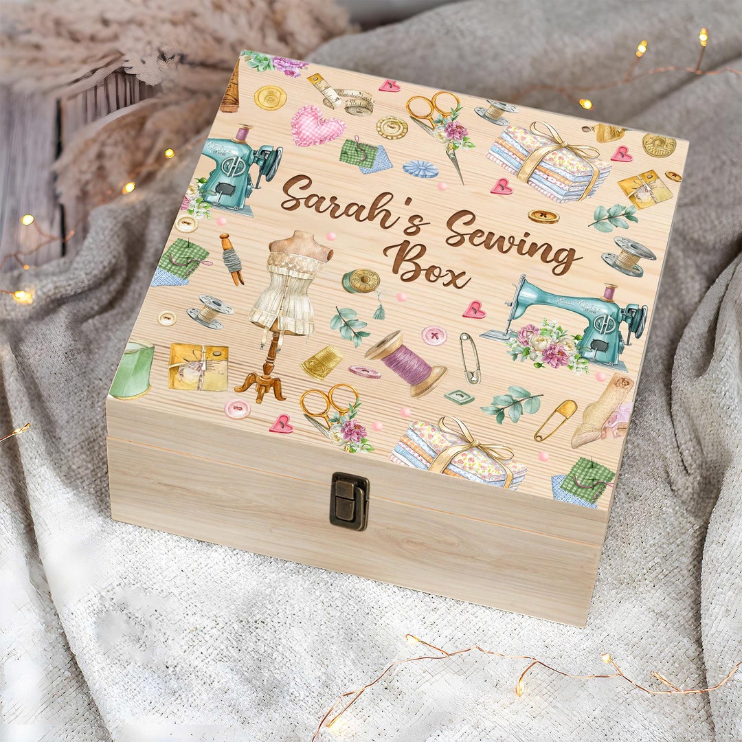 Personalized Sewing Wooden Box, Storage Box, Sewing Supplies Gift ...
