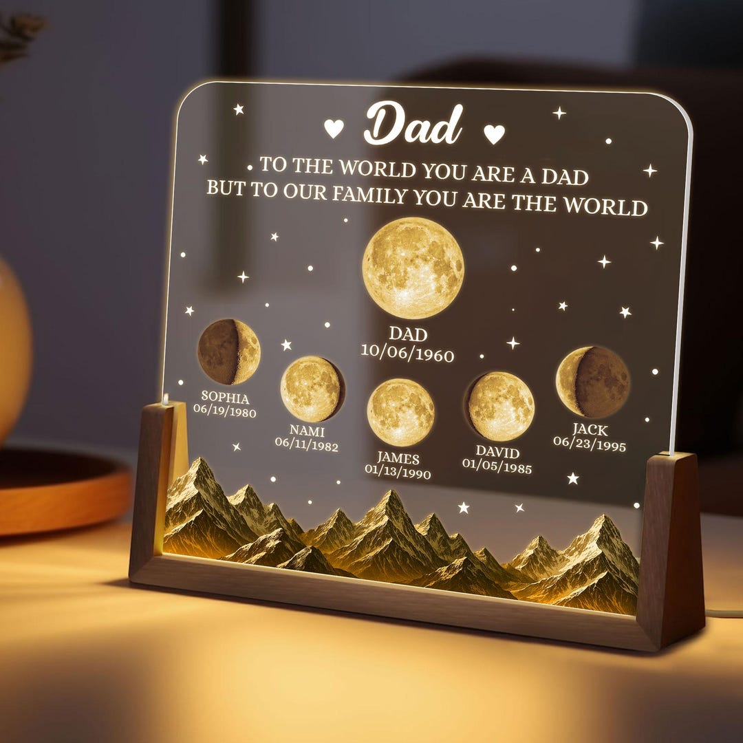 Moon Phase Dad and Kids LED Night Light, Moon Phase With Date and Name ...