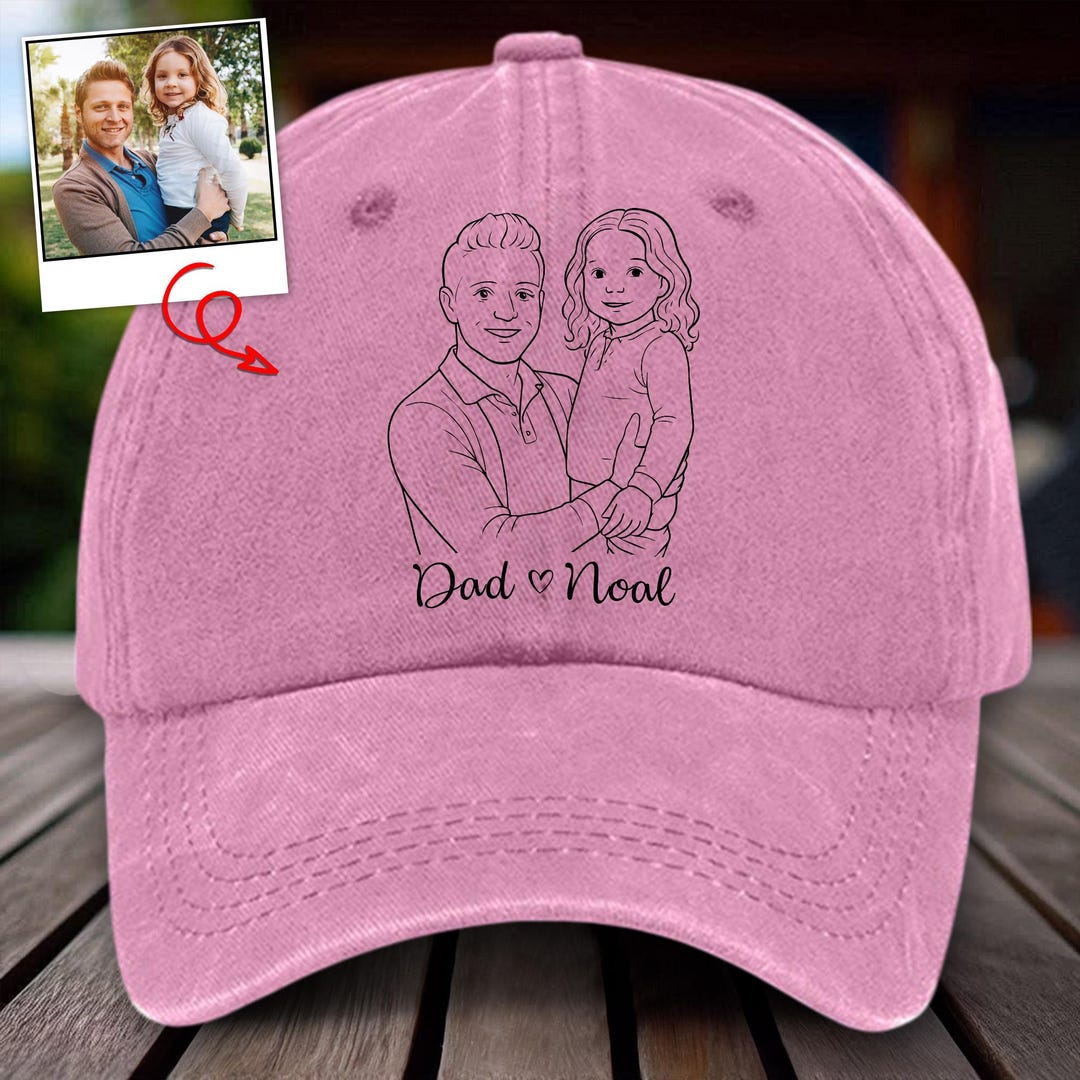 Personalized Photo Dad and Daughter Washed Printed Hat, Custom Photo ...
