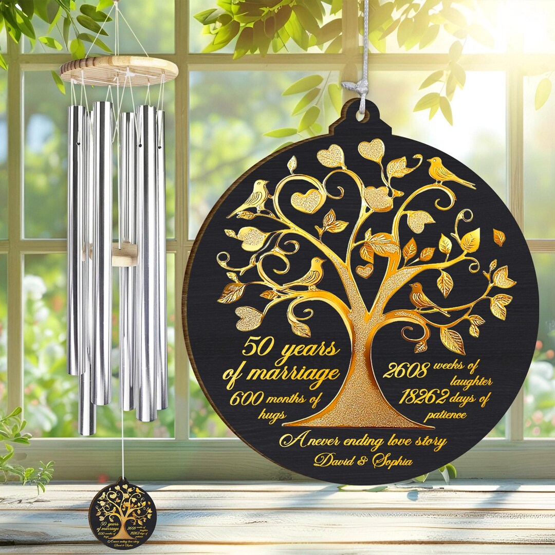 Personalized 50th Wedding Anniversary Faux Stained Glass Wind Chimes ...