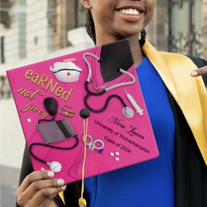 Custom Nurse All Over Printed Graduation Cap Topper, RN Grad Cap Topper ...