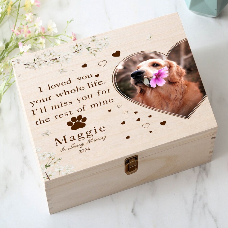 Custom Photo Pet Memorial Memory Keepsake Box, Wood Memory Box ...