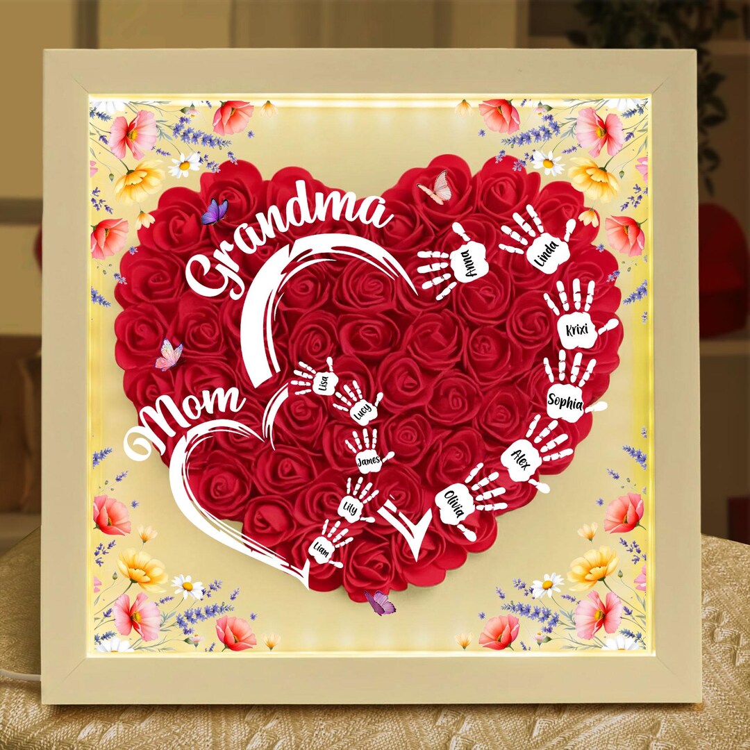 Custom Mom Grandma Floral Roses Flower Shadow Box With Night Lamp ...