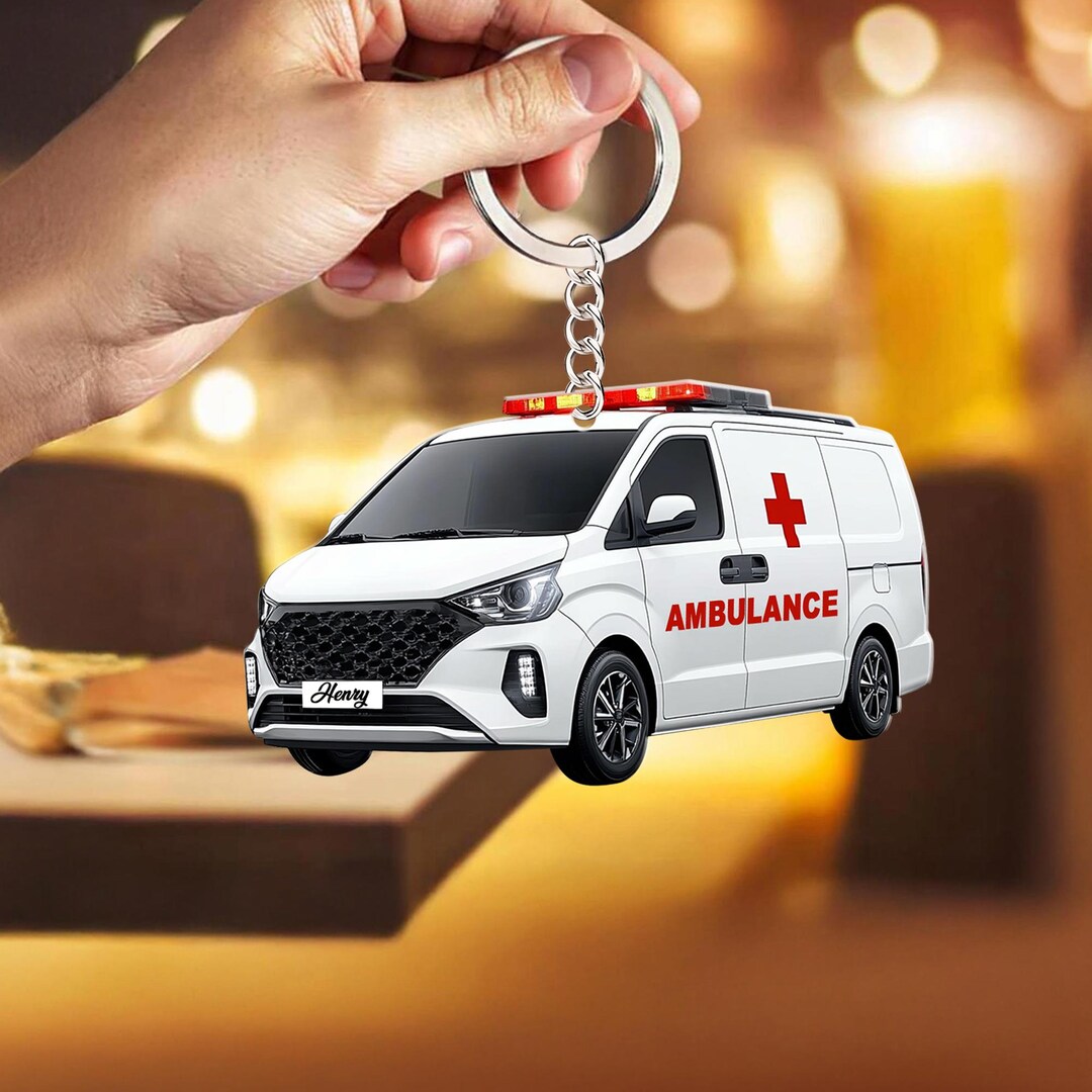Personalized 2D Flatted Ambulance Keychain, Personalized Gift for ...