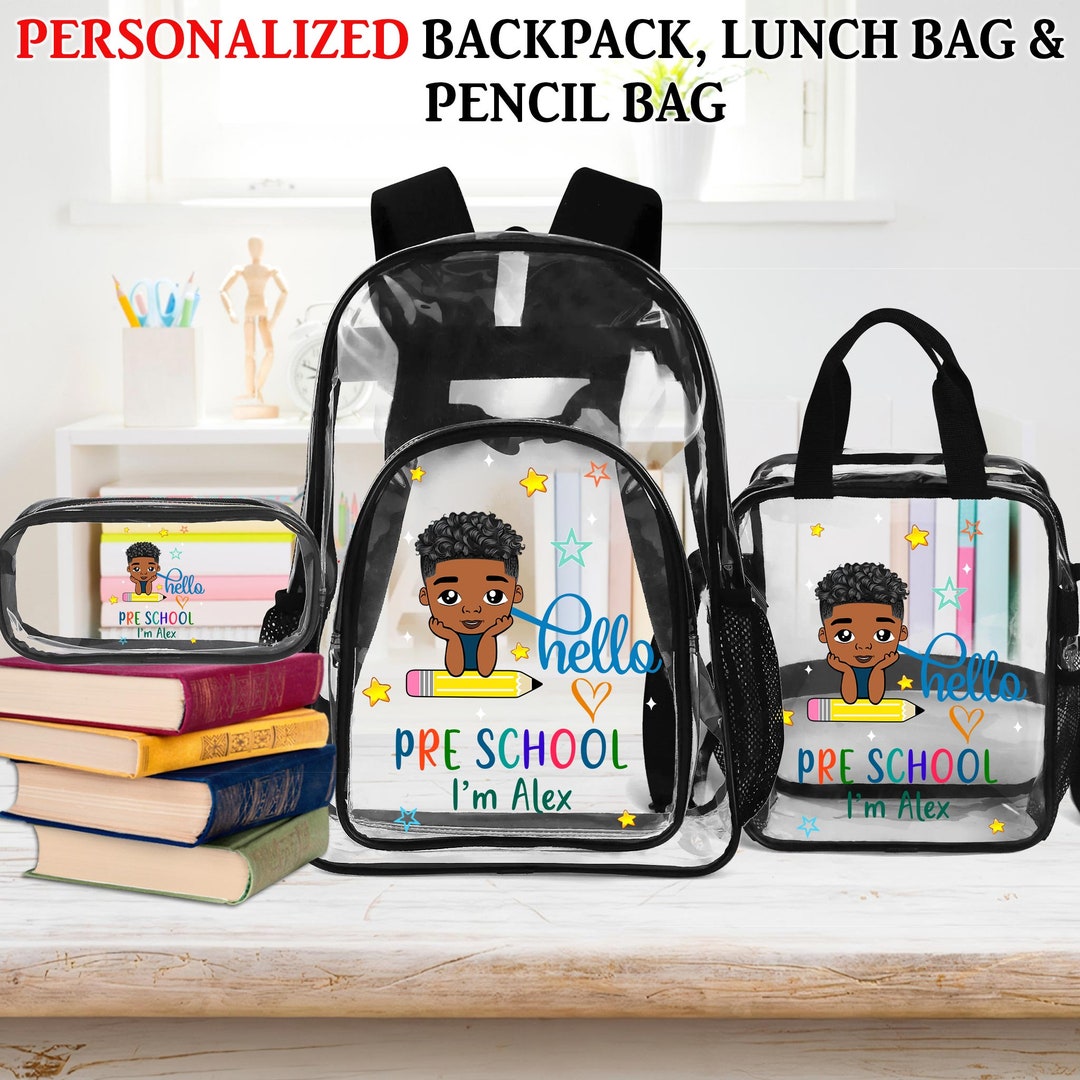 Personalized Kids Clear Backpack, Back to School Gift, Clear Lunch Bag ...
