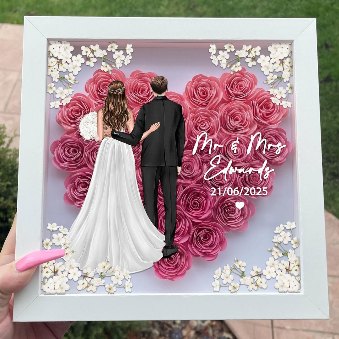 Personalized Wedding Flower Shadow Box, Bride and Groom Keepsake ...