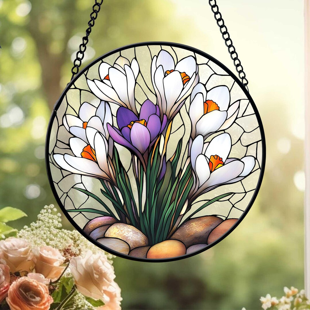 Crocus Faux Stained Glass Window Hanging, Gift for Mom, Crocus ...