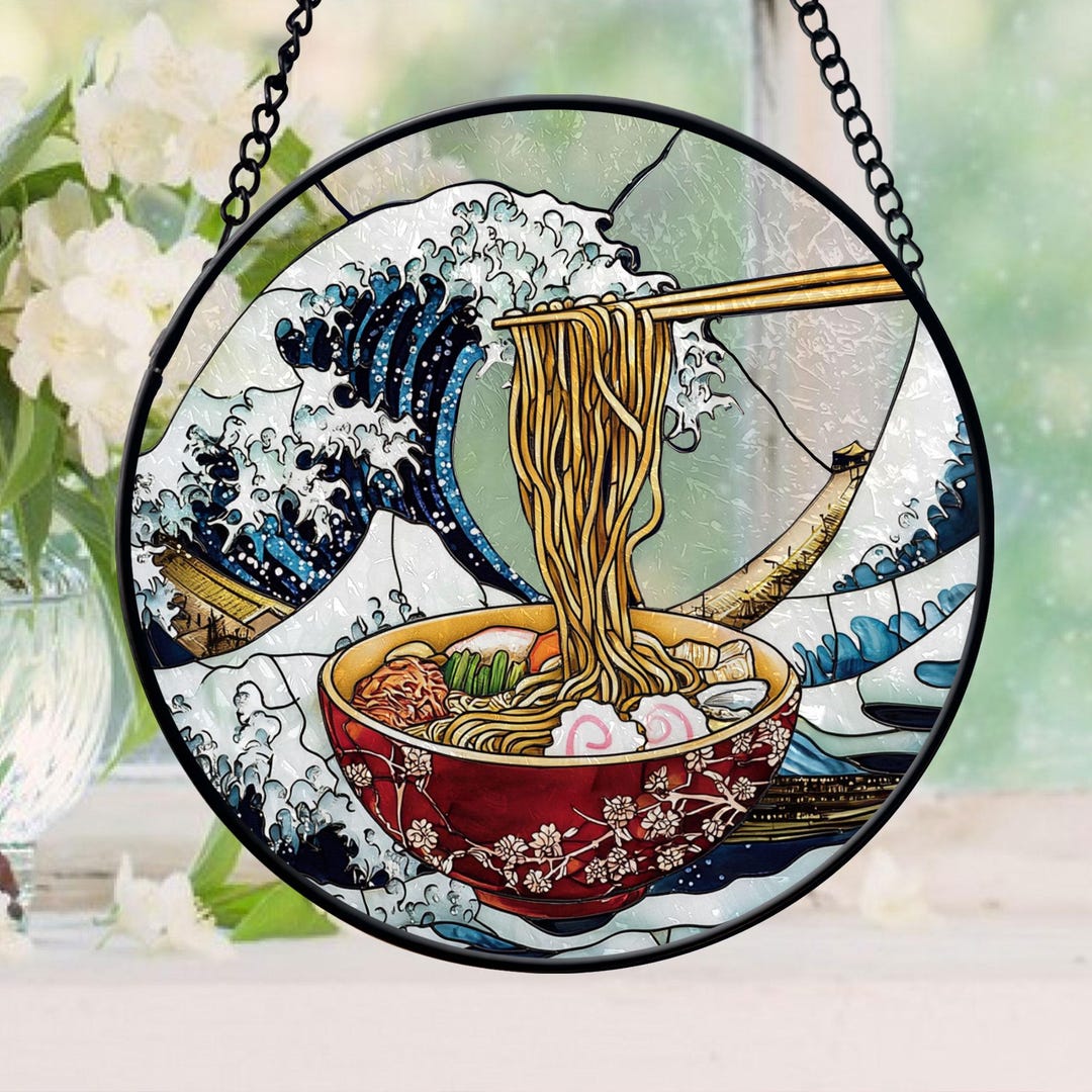 Japan Wave Faux Strained Glass, Ramen Bow Suncatcher, Japan Travel ...