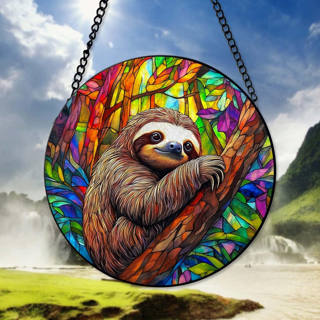 Sloth Glass Suncatcher, Sloth Window Hanger, Sloth Window Decor, Sloth ...