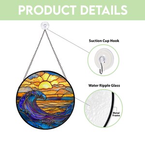 Ocean Waves Faux Stained Glass, Gift for Sea Lover, Ocean Waves at ...