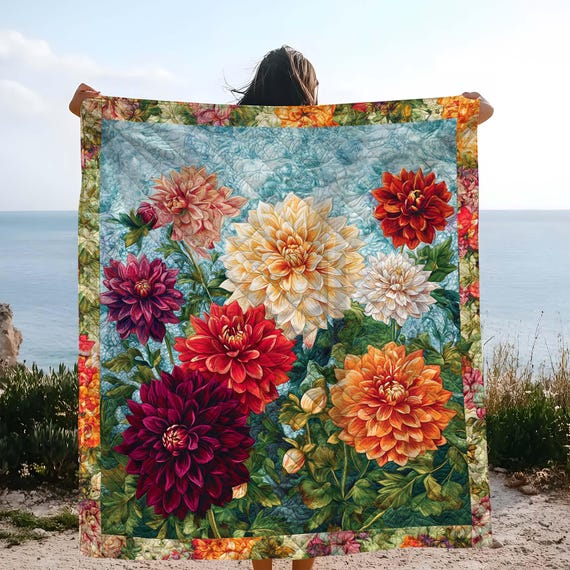 Dahlia Flowers Quilt 43 44" Wide FLOWER FESTIVAL II Dahlia Purple