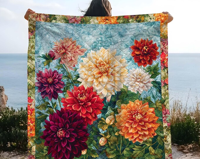 Vintage 90s Y2K Handcrafted Queen Size Patchwork Dahlia Quilt 85" X 92 ...
