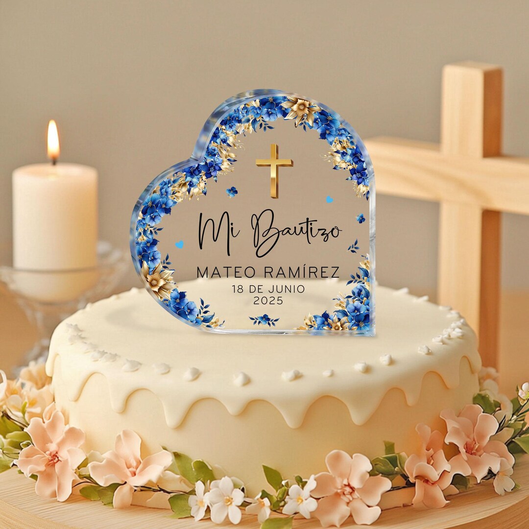 Personalized God Bless Spanish Cake Topper, Custom Mi Bautizo Cake ...