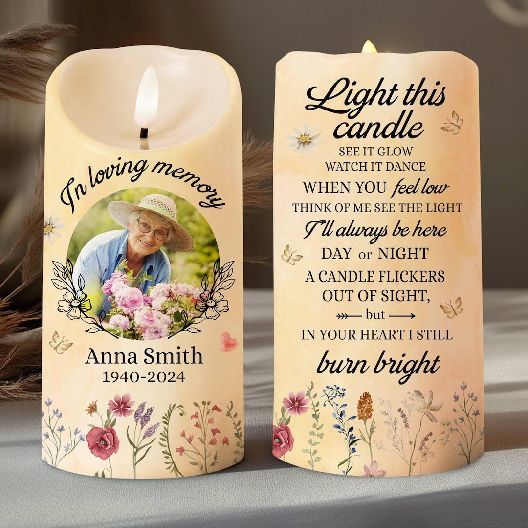 Personalized in Loving Memory Memorial Candle, Personalized Photo ...