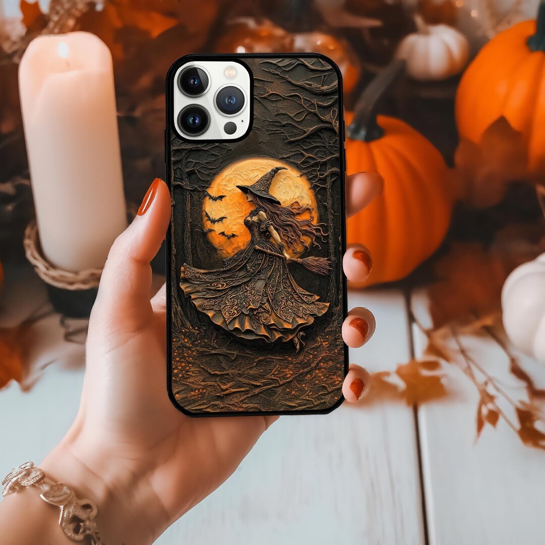 Witchy Gothic Print 3D Relief Art Phone Case, Spooky Ghost Vibes Phone ...