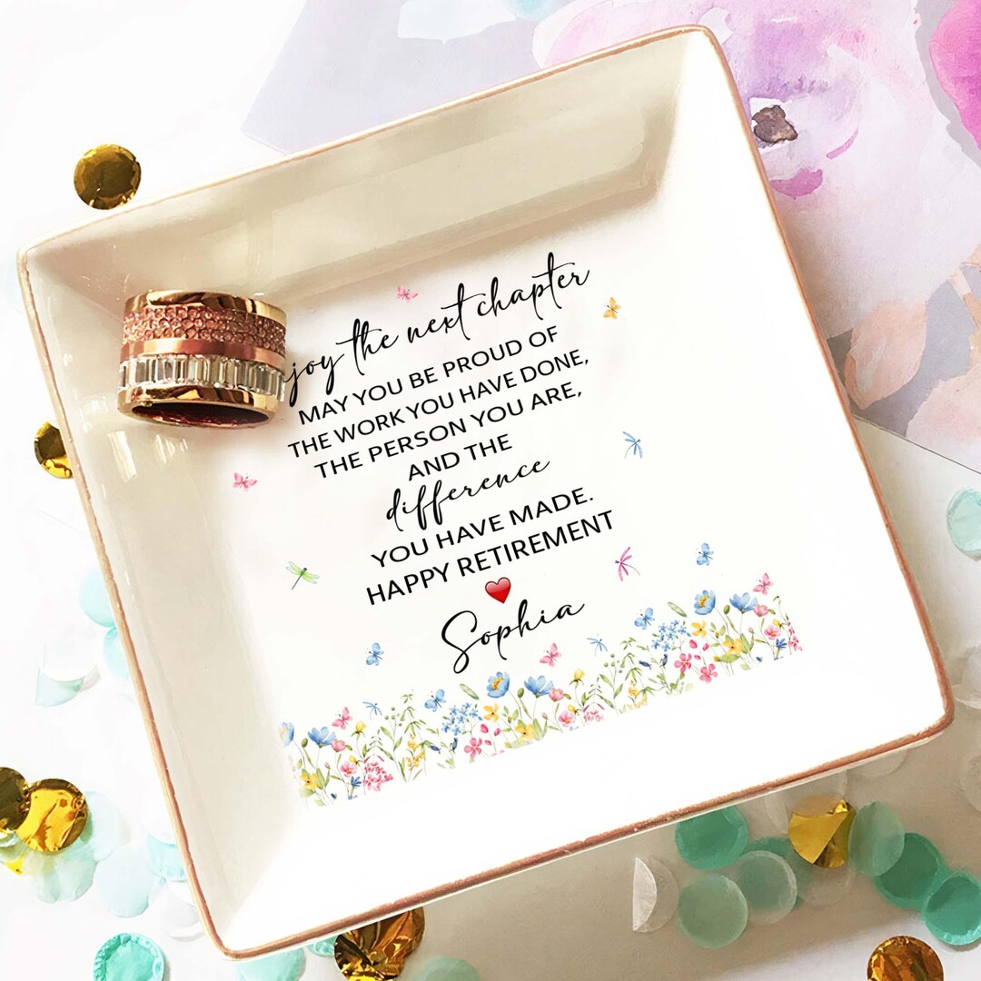 Custom Happy Retirement Ring Dish, Personalized Retirement Jewelry Dish ...