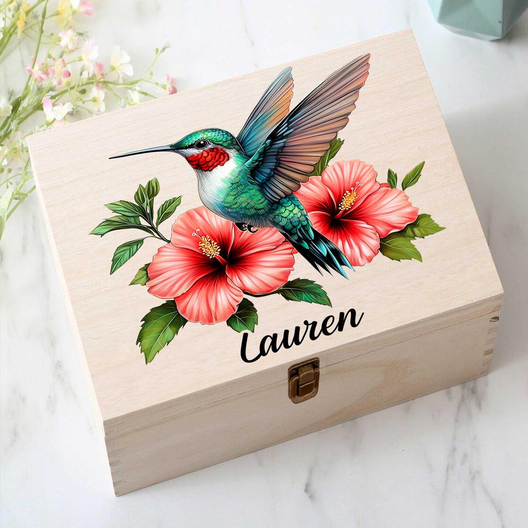 Personalized Hummingbird Wooden Keepsake Box, Hummingbird Box Gift for ...