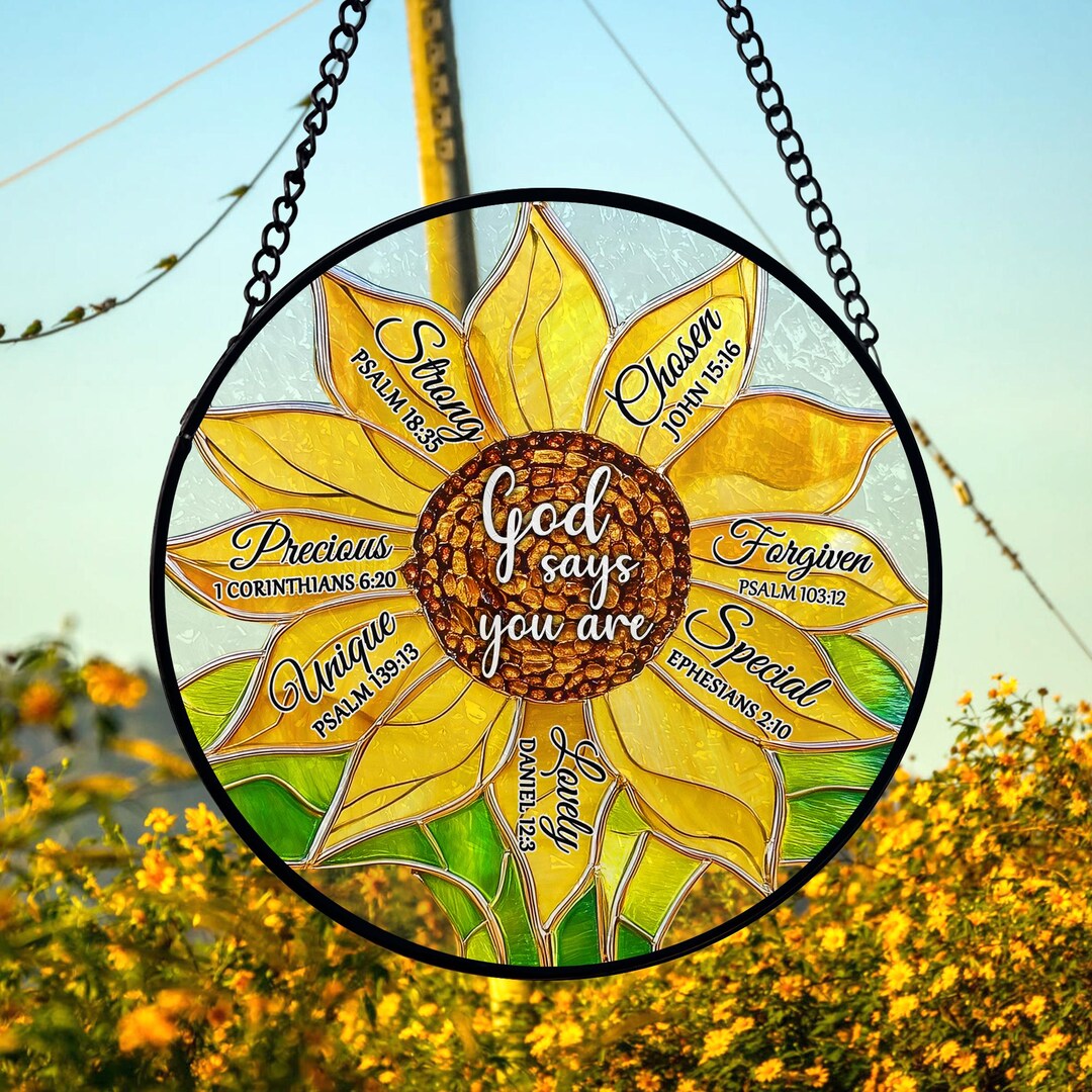 Sunflower Bible Verse Faux Stained Glass, Christmas Gift, Religious ...