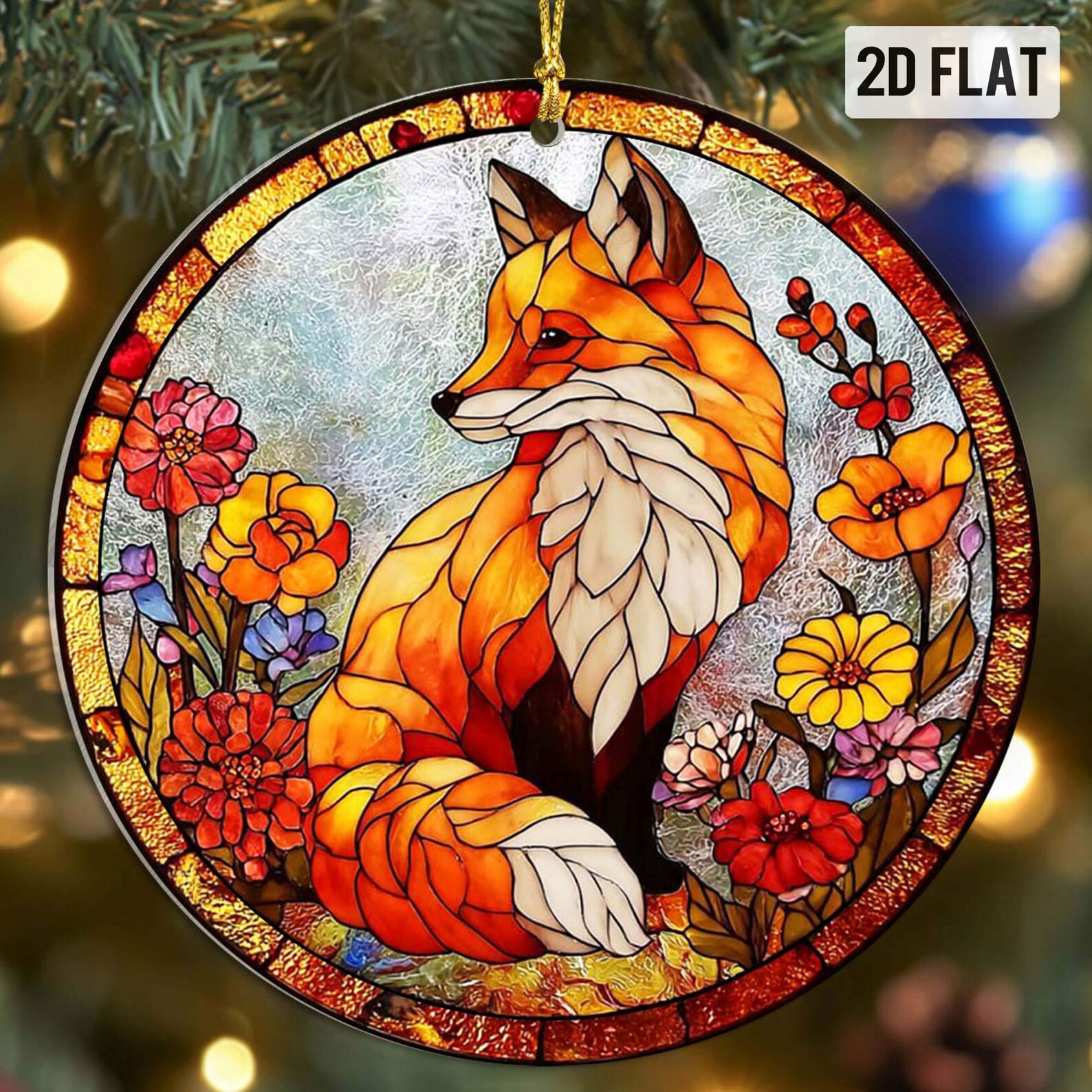 Custom Fox Flower 2D Flat Ornament, Fox Christmas Acrylic Ornament ...