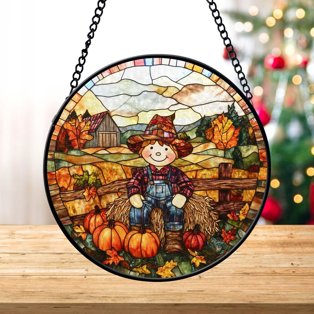 Scarecrow Faux Stained Glass Suncatcher, Birthday Gift, Scarecrow ...