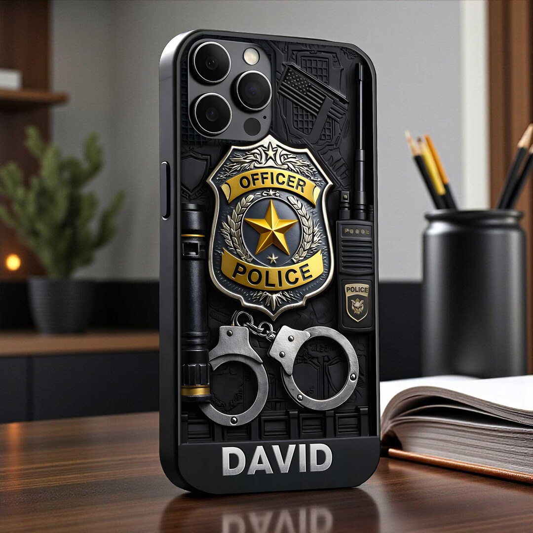 Custom 2D Flat Police Officer Phone Case for Men, Police Phone Cover ...