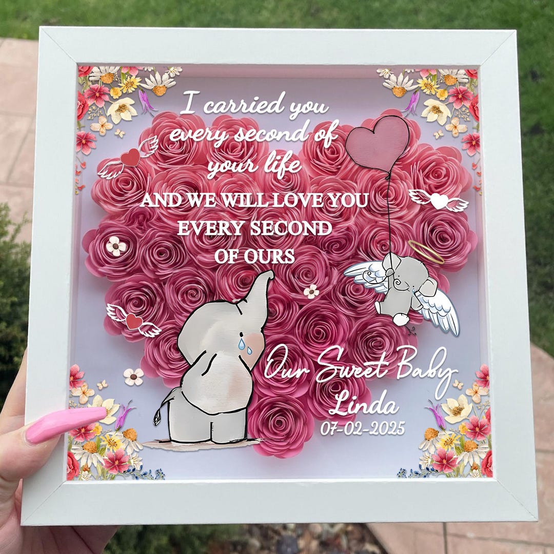Personalized Baby Loss Memorial Flower Shadow Box, Miscarriage Memory ...