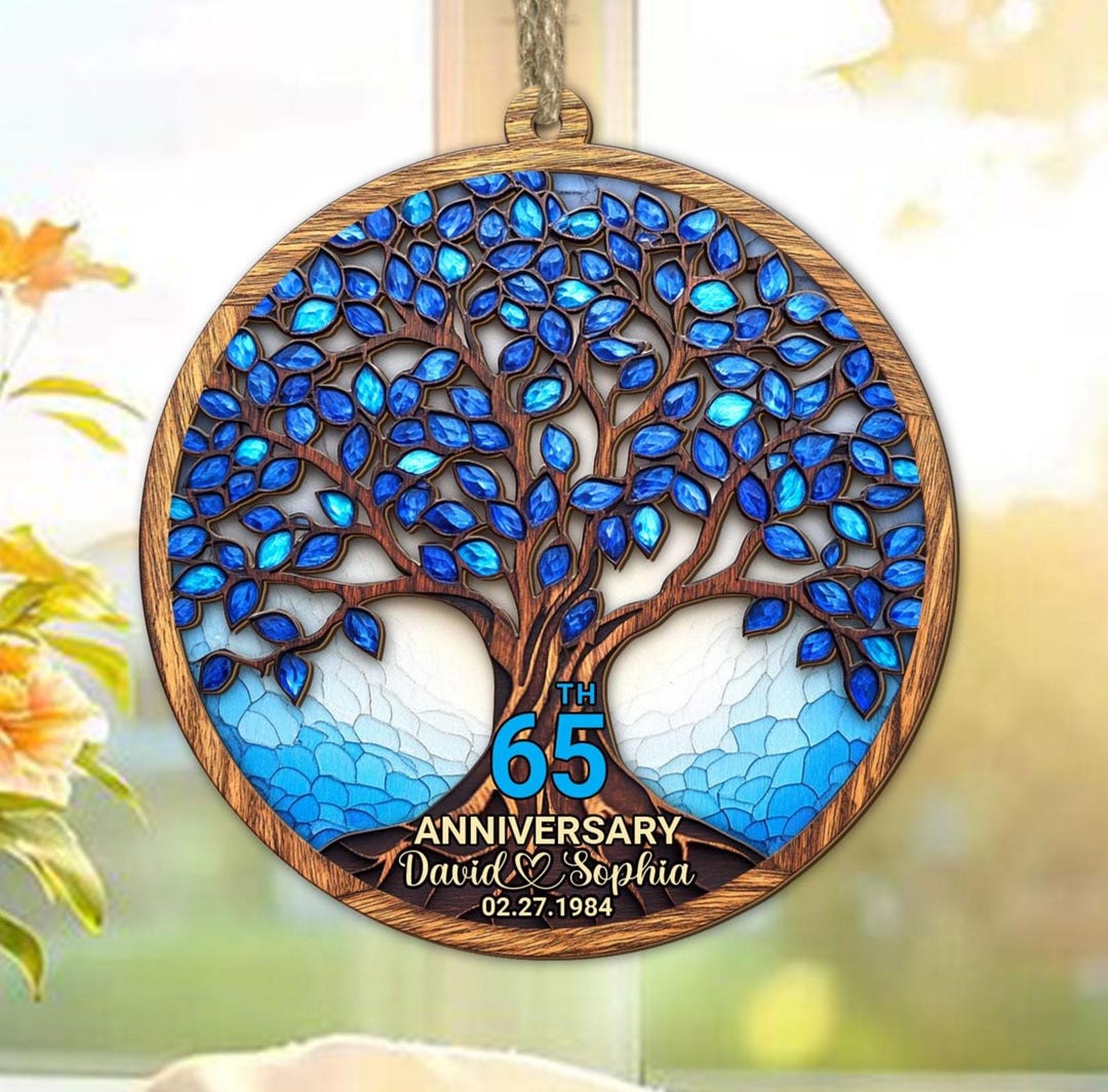 Personalized 65th Wedding Anniversary Window Hanging Ornament, 65th Wedding Anniversary ...