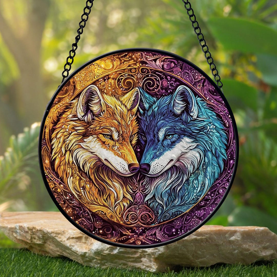 Wolf Faux Stained Glass Suncatcher, Wolf Window Hangings, Wolf Decor ...