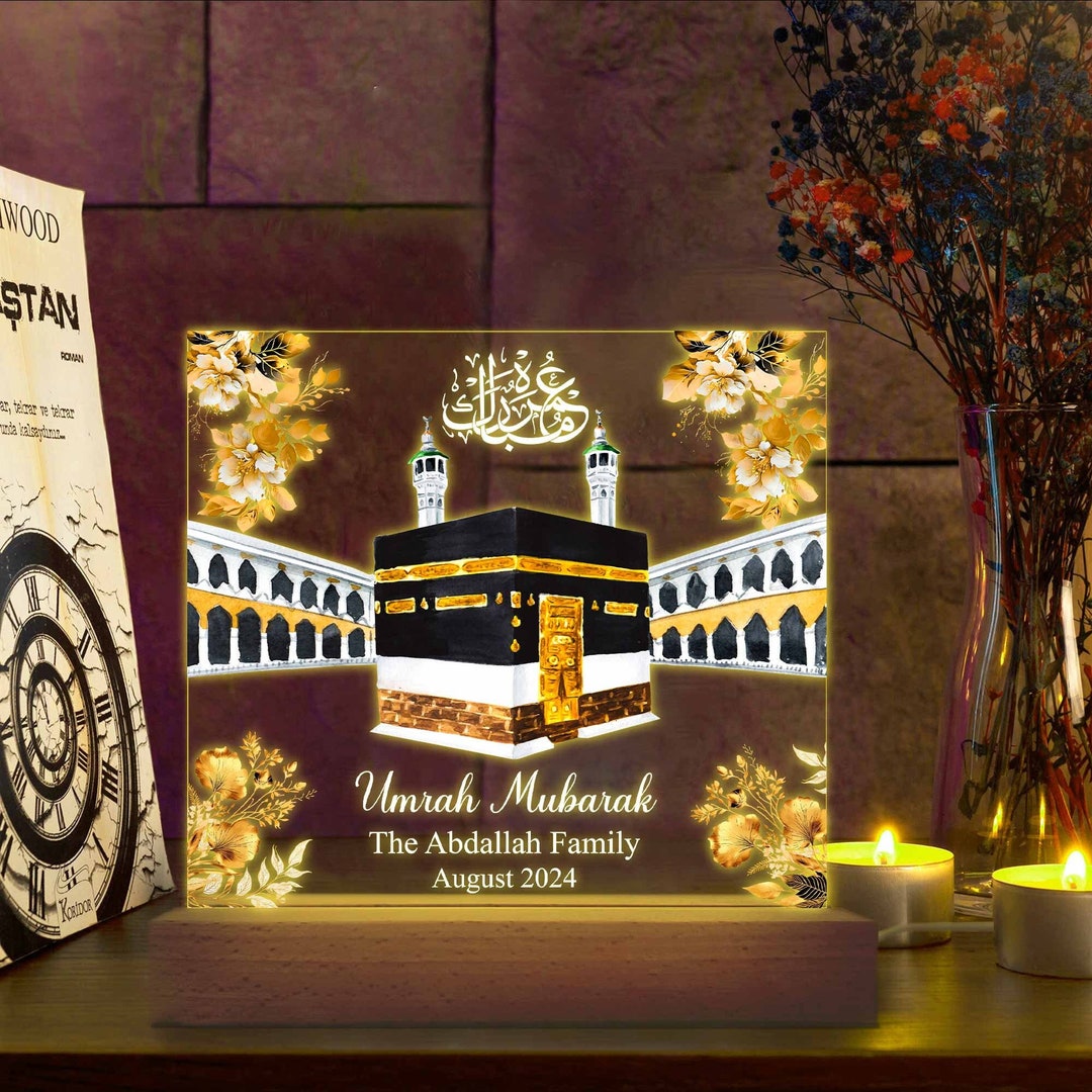 Custom Umrah Mubarak 3D Led Light Wooden Base, Personalized Islamic ...