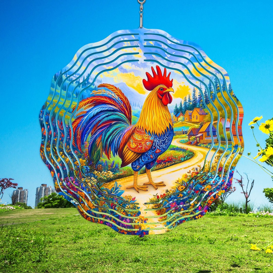 Country Roosters Wind Spinner, Chickens Wind Spinner, Farm Wind Rotator ...