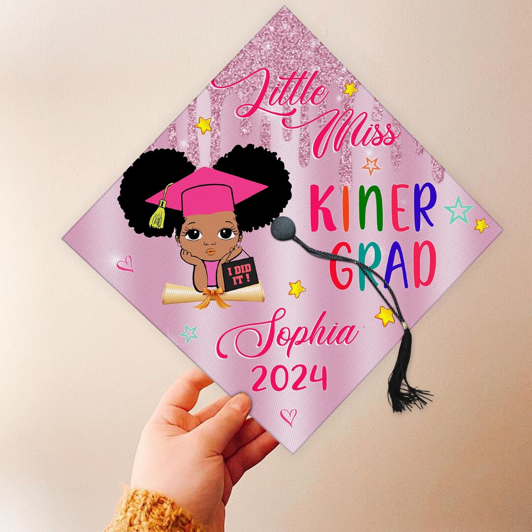 Personalized African American Kids Graduation Cap Topper, Kindergarten ...