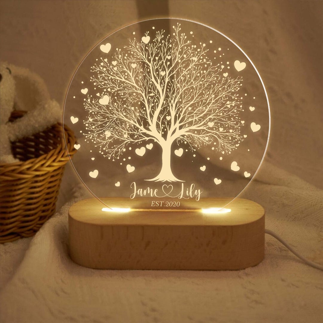 Personalized Tree of Love Night Light Acrylic Lamp, Wedding Anniversary ...