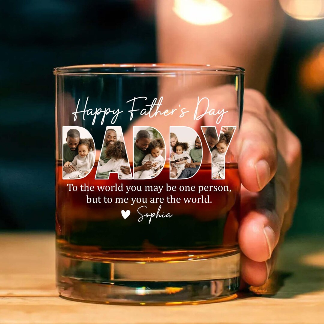 Custom Engraved Father Day Whiskey Glass, Daddy Gift With Picture and ...