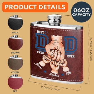 Custom Fist Bump Dad Kids Leather Flask, Father's Day Gift for Best Dad ...