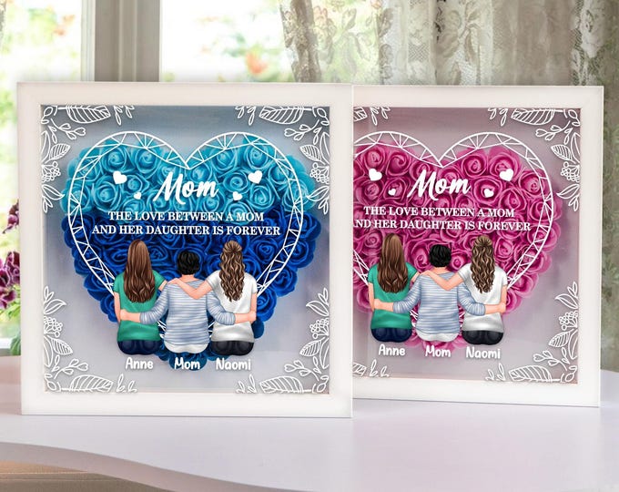 Flower Heart Shadow Box for Mom,roses Shadowbox With Custom Names ...