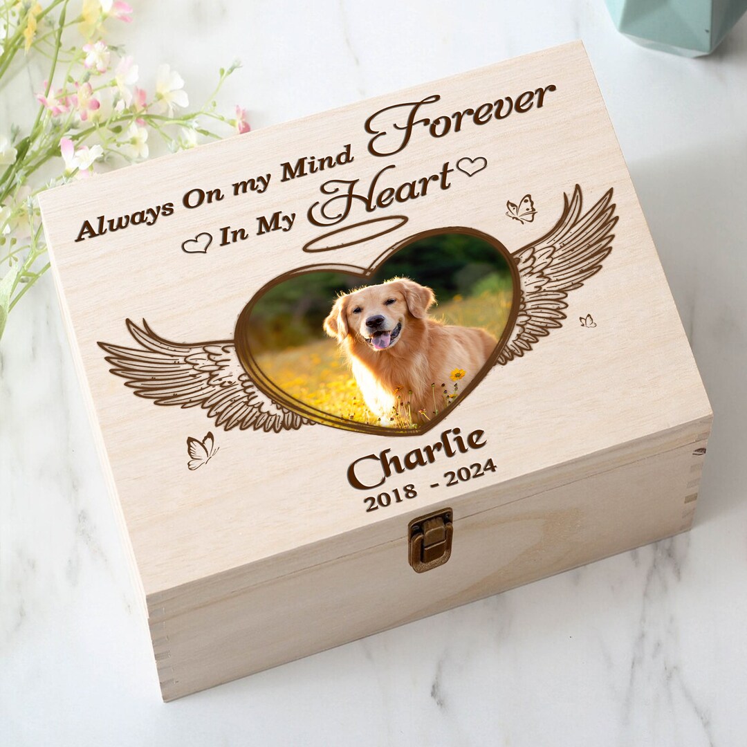 Custom Photo Pet Memorial Memory Keepsake Box, Wood Memory Box ...
