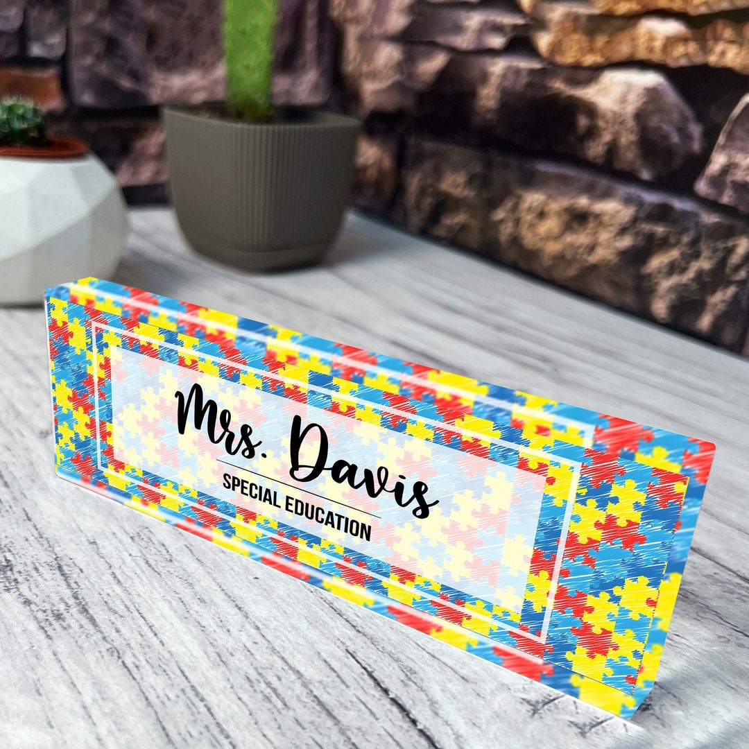 Personalized Name Autism Teacher Sign for Desk, Autism Desk Name Plate ...