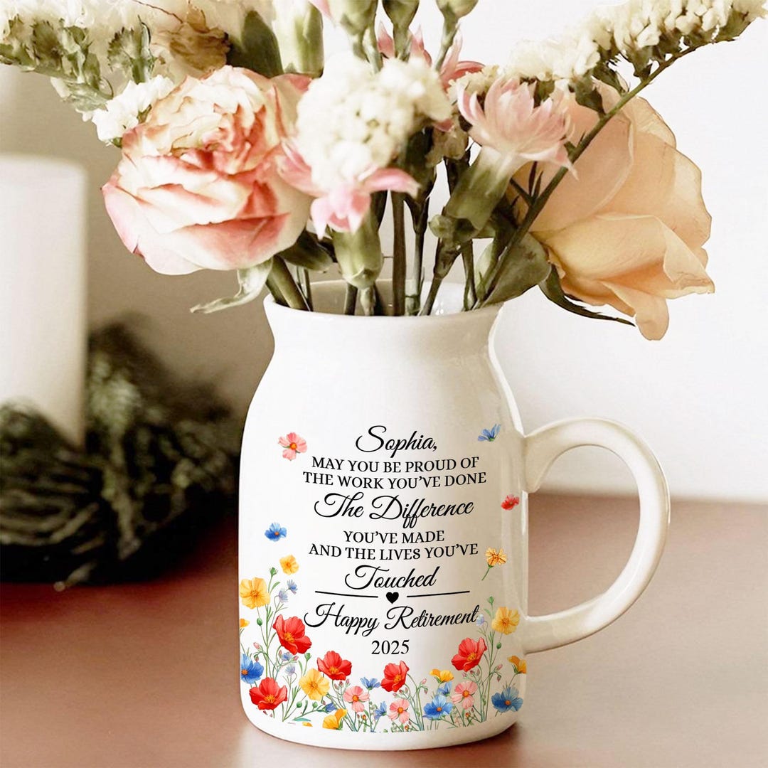 Custom Happy Retirement Flower Vase, Personalized Retirement Flower ...