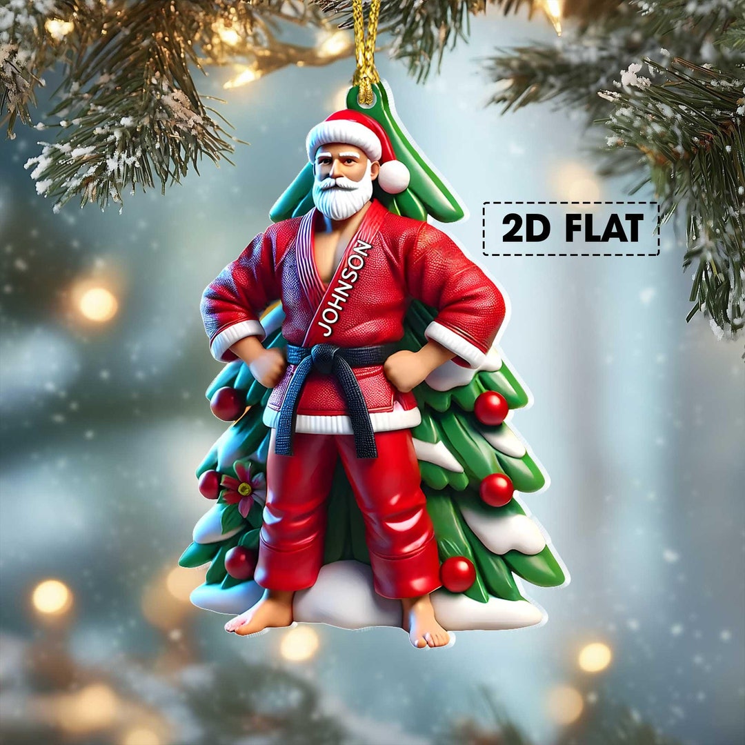 Personalized Santa Claus Karate Black Belt Acrylic Ornament, Martial ...