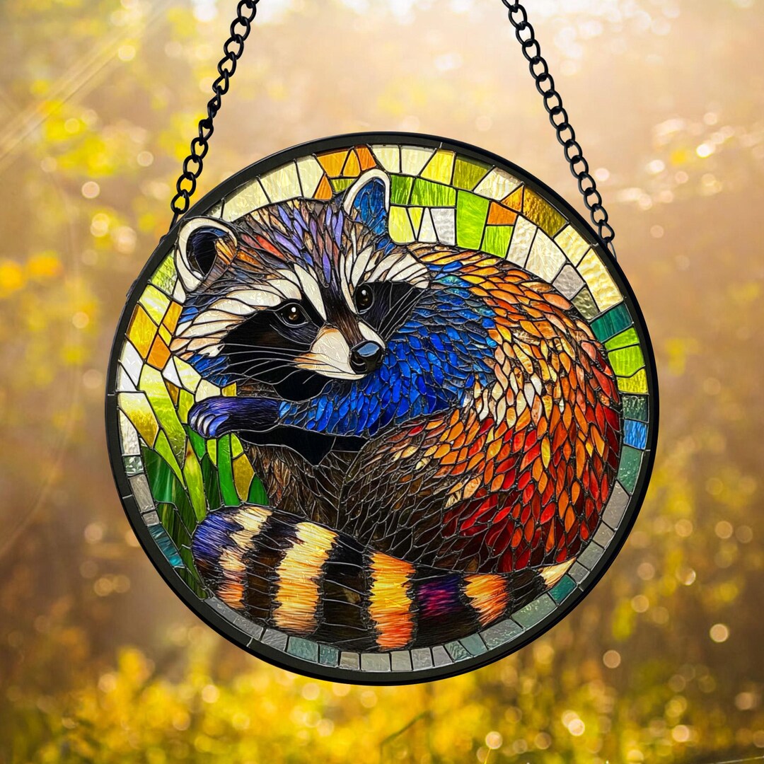 Raccoon Glass Suncatcher, Raccoon Decor, Raccoon Lover Gifts, Raccoon ...