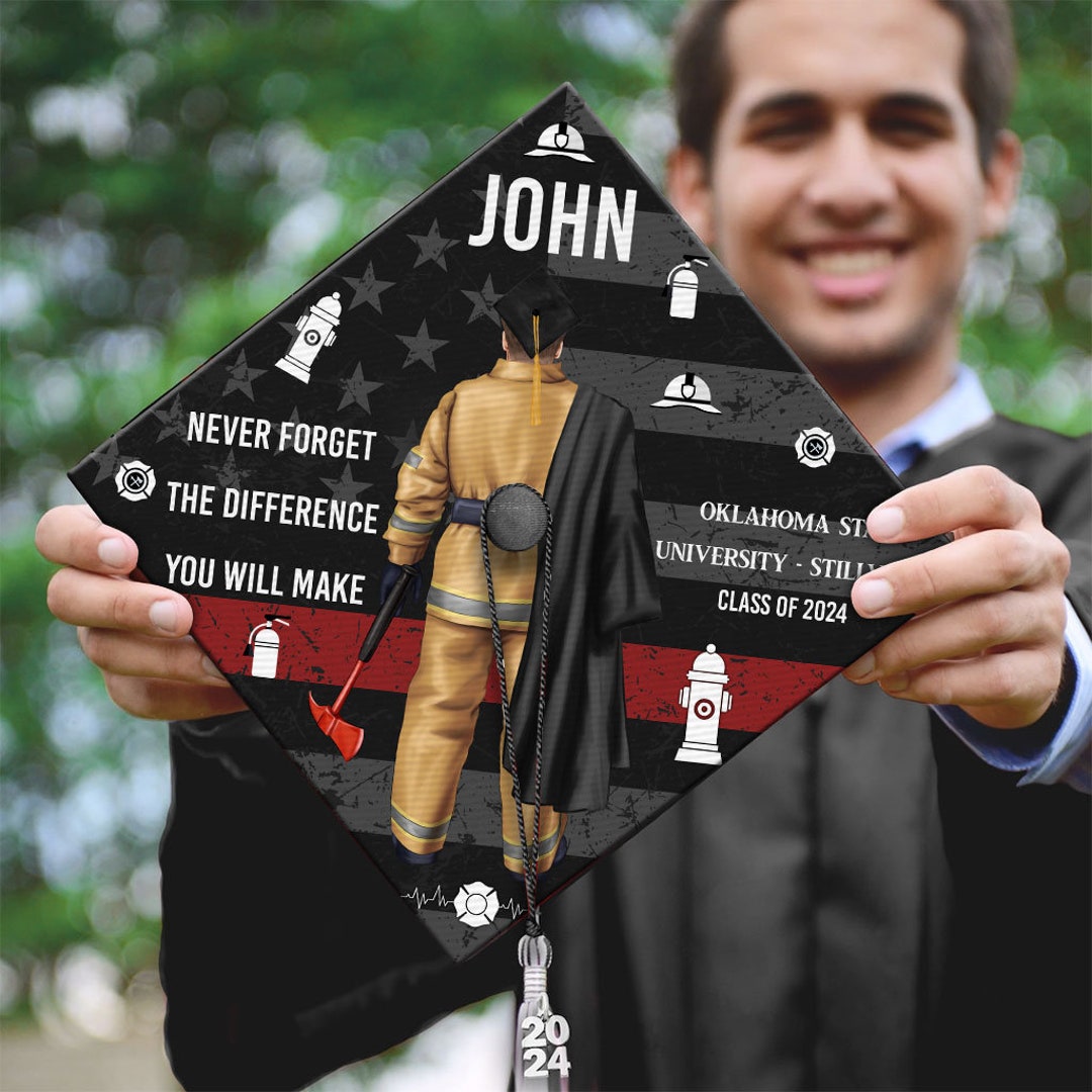 Personalized Firefighter Graduation Cap Topper, He Belived He Could so ...