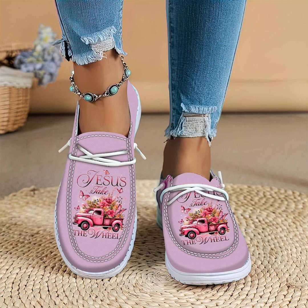 Jesus Take the Wheel Womens Dude Shoes, Jesus and Cross Butterfly Shoes ...