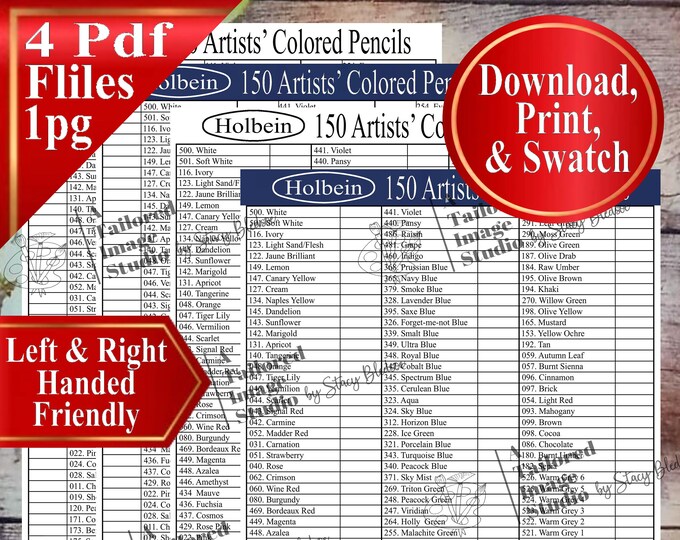 Holbein Pastel Pencil Swatch Chart Digital PDF Uncolored, Pre-filled ...