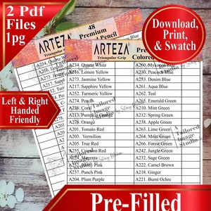 Arteza 48 Premium (triangular Grip) Colored Pencils Swatch Chart - Etsy