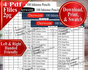 Derwent Inktense 100 Pencil Set DIY Blank Color Chart /swatch Sheet ...