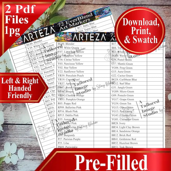 Arteza Color Chart - Etsy
