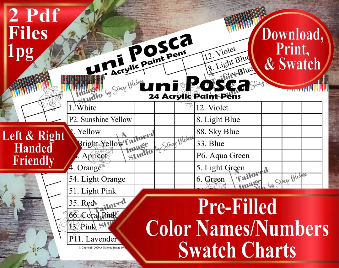 Uni Posca 24 Acrylic Paint Pens Swatch Charts (PDF Download) - Etsy