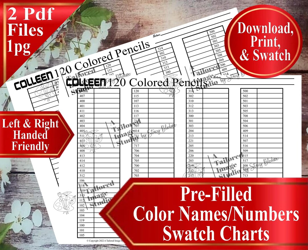 Colleen 120 Colored Pencils Swatch Charts - Etsy