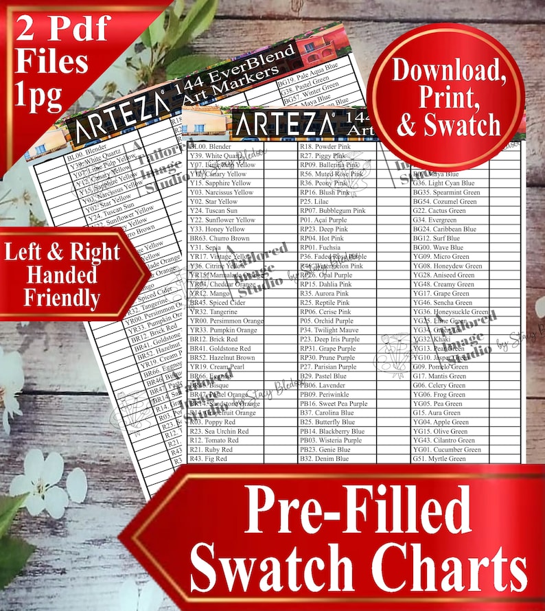 Arteza 144 Everblend Art Markers Color Swatch Chart (PDF Download) - Etsy